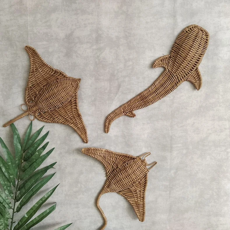 New Product Rattan Boho Wicker Rattan Nursery Set Of 4 Stingray For ...