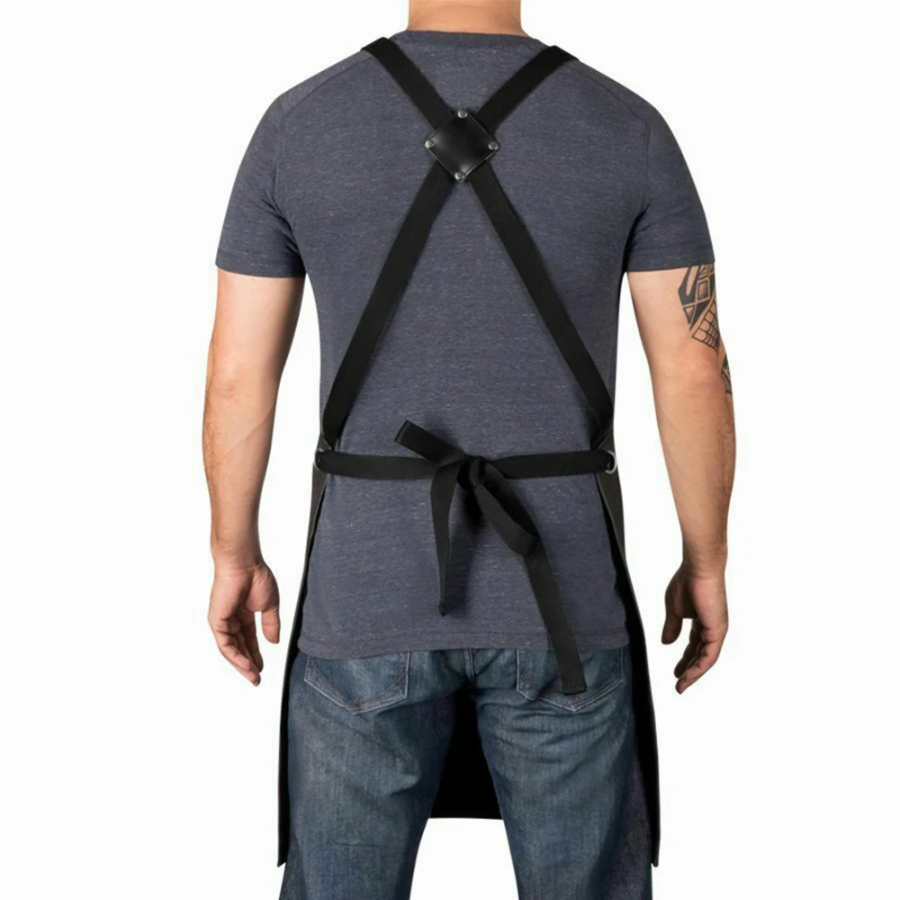Durable Barber Apron with Cross Back Strap & Leather Straps