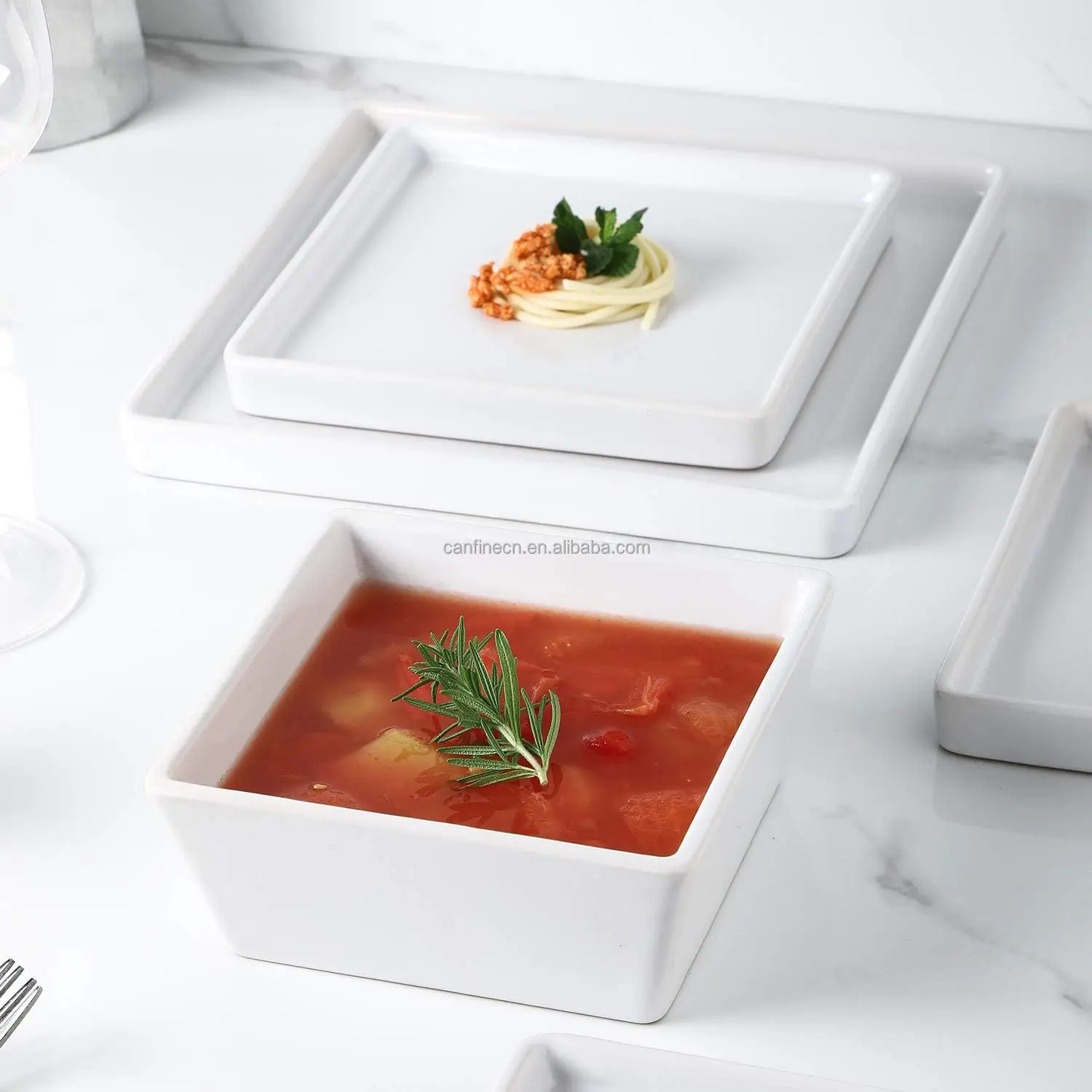 Wholesale European Design 12 Pieces White Square Stoneware Tableware ...