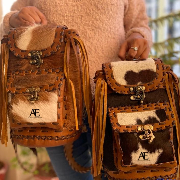 New Real Handmade Hair On Hide Fur Leather Backpacks Retro Genuine ...