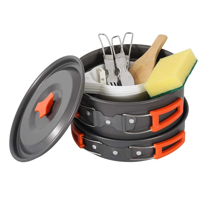 Family Camping Cookware Mess Kit for 2-3 Person Backpacking Gear