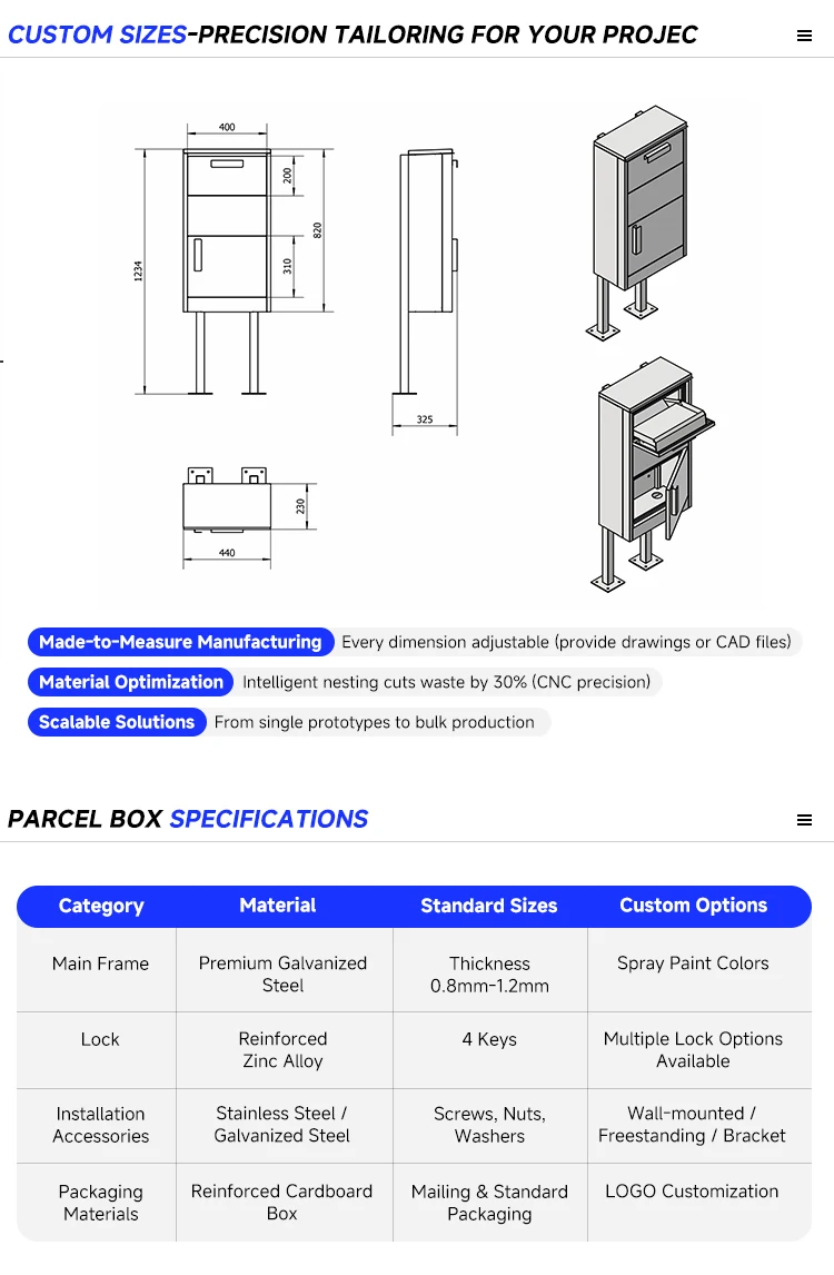 Modern Fence Mounted Parcel Delivery Box Mailbox Wholesale Locking ...