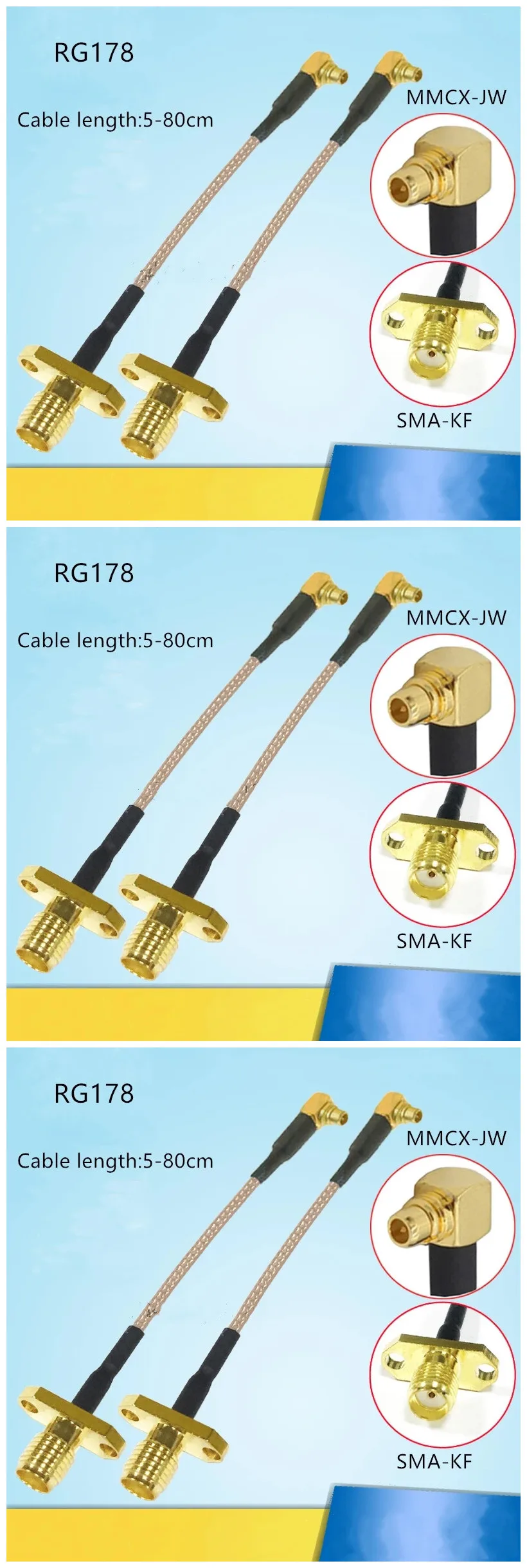 Rf Coaxial Mmcx-jw To Sma-kf(inner Hole) Adapter Sma-kf To Mmcx Extension Jumper 5-80cm Length ...
