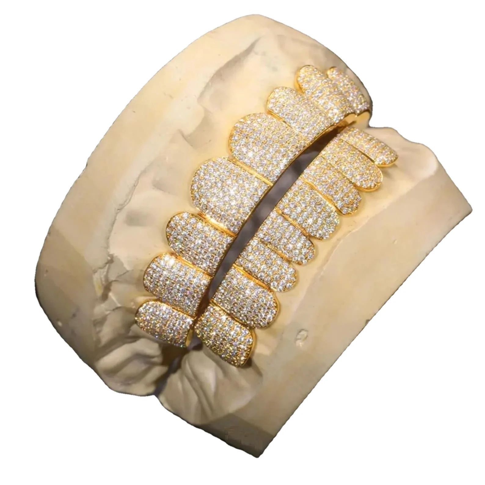 Custom Bustdown Fully Ice Grillz with Hand Set Sterling Silver Yellow ...