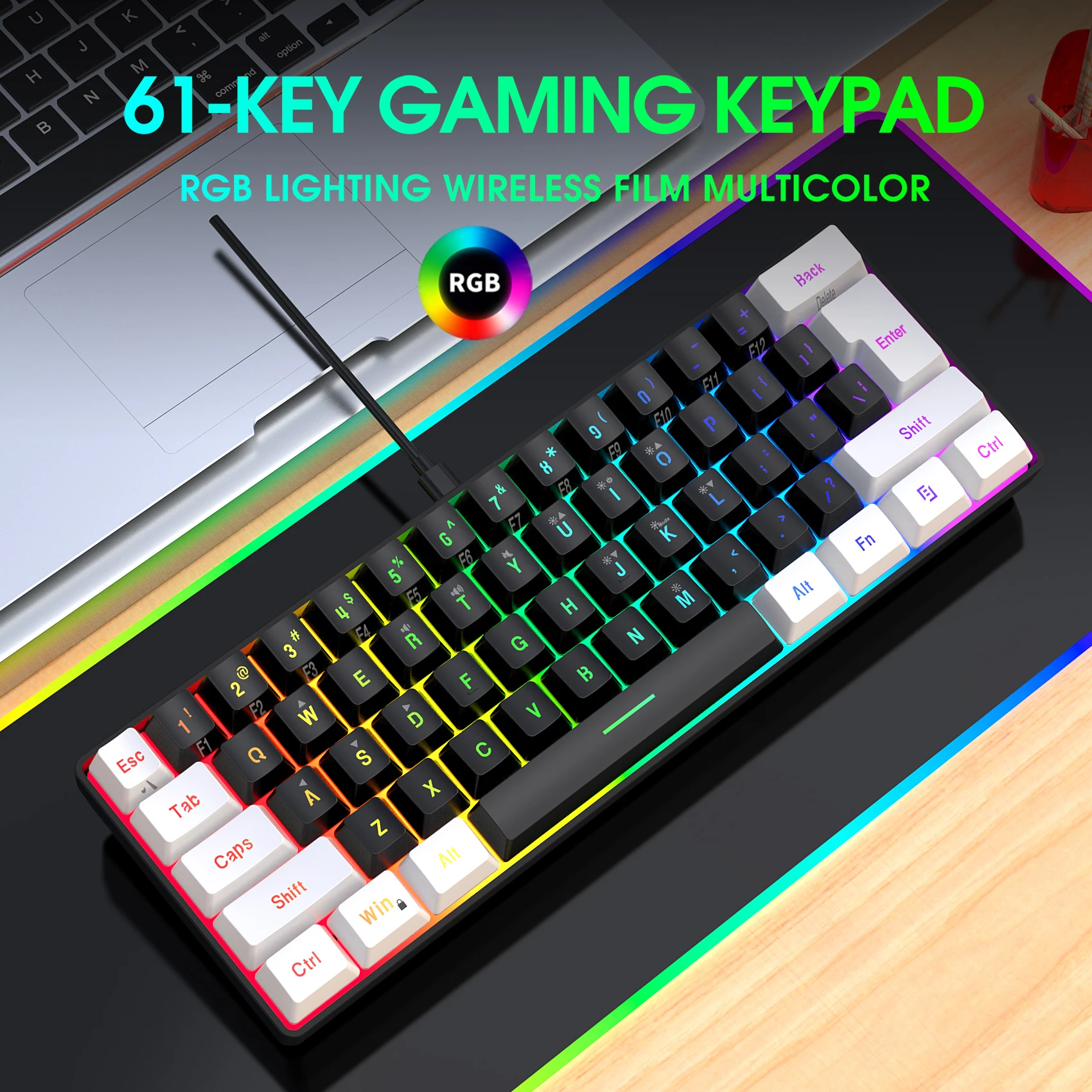 Hot Selling Portable 61 Key Gaming Keyboard with RGB Backlit