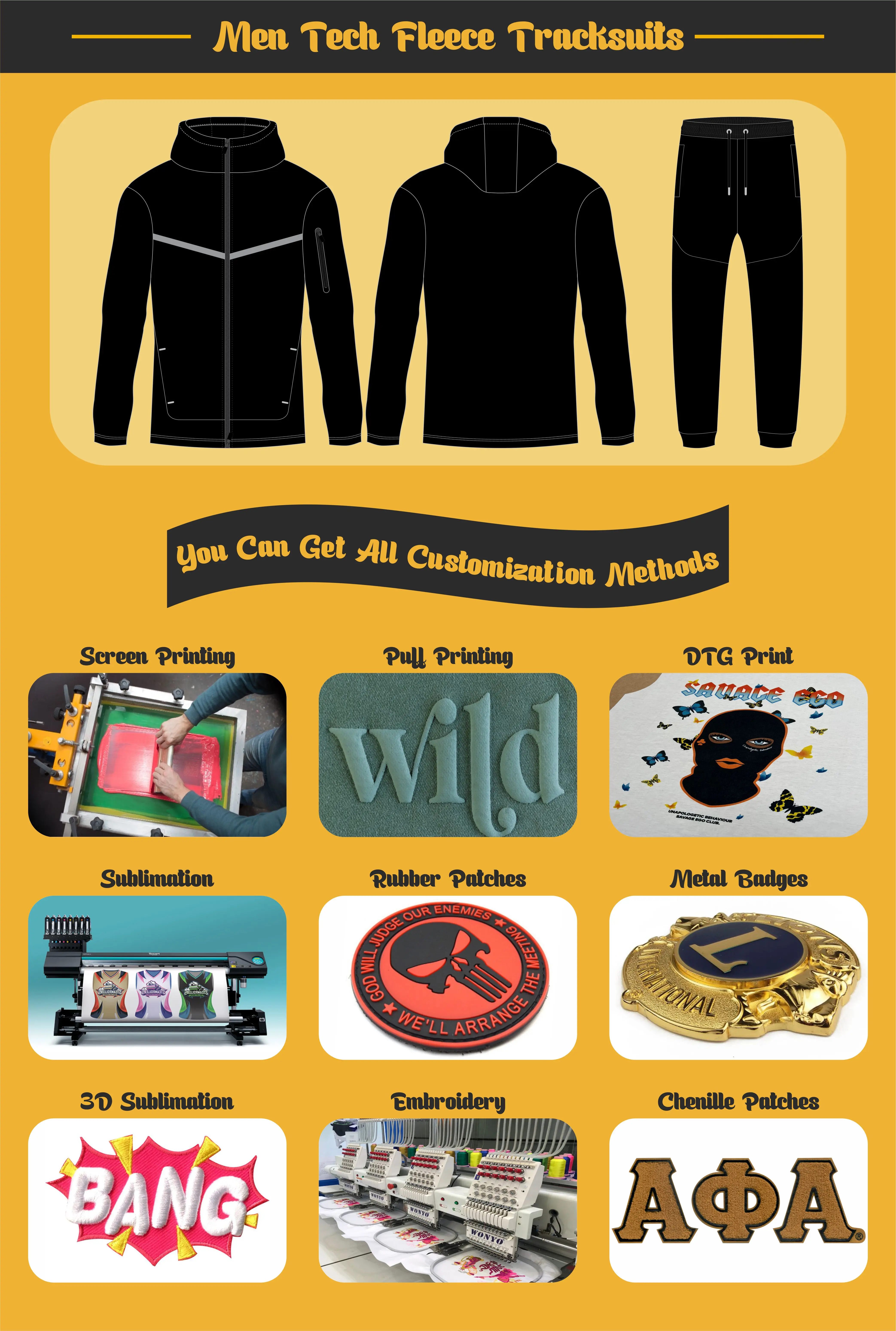 Sportswears Gym Fitness Tech Fleece Training Tracksuits Men Two Piece ...