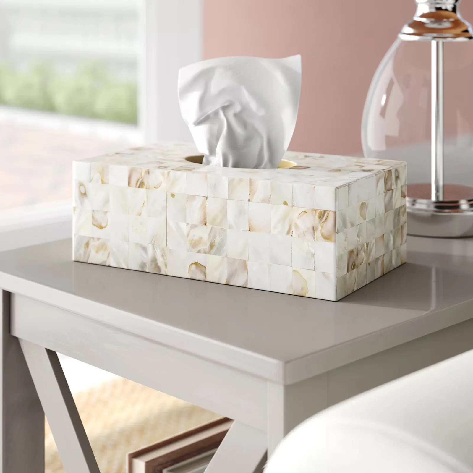Mother Of Pearl Tissue Container Box Bone Inlay Paper Holder Storage ...