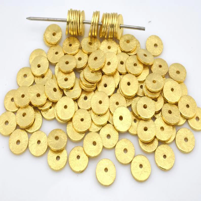 Brushed Gold Plated Size 6mm Flat Disc Shape Metal Bead Finding & Metal ...