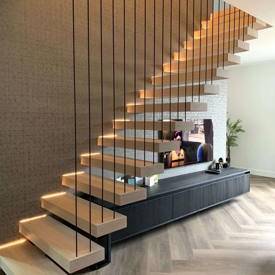 Metal Railing Staircase Vertical Cable Railing Floating Staircase ...