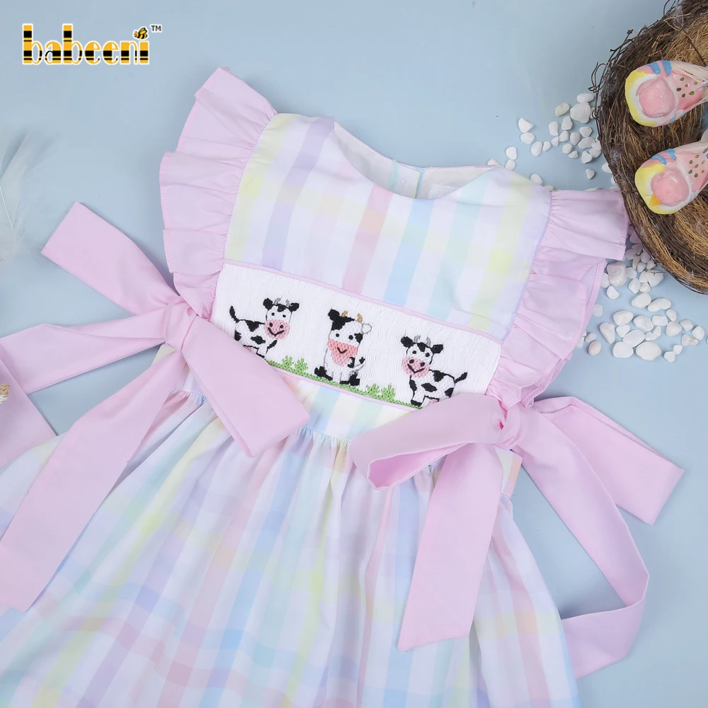 Cute Cow Hand Smocked Girl Bow Dress Oem Odm Kids Smock Dress ...