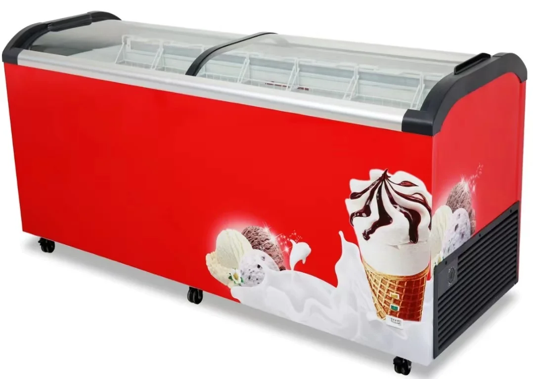 Hot Sale Double Curved Glass Door Deep Chest Ice Cream Island Freezer ...