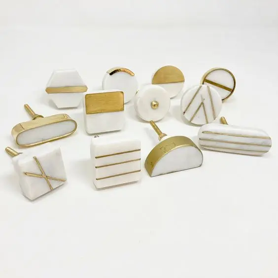 Modern Simple Marble Stone Wood Combination Wholesale Bone Knobs For Door Cabinet Drawer Dresser ...