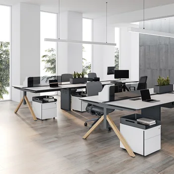 Modern Wooden Modular Office Desk 2 4 6 8 Seater Coworking Workstation ...