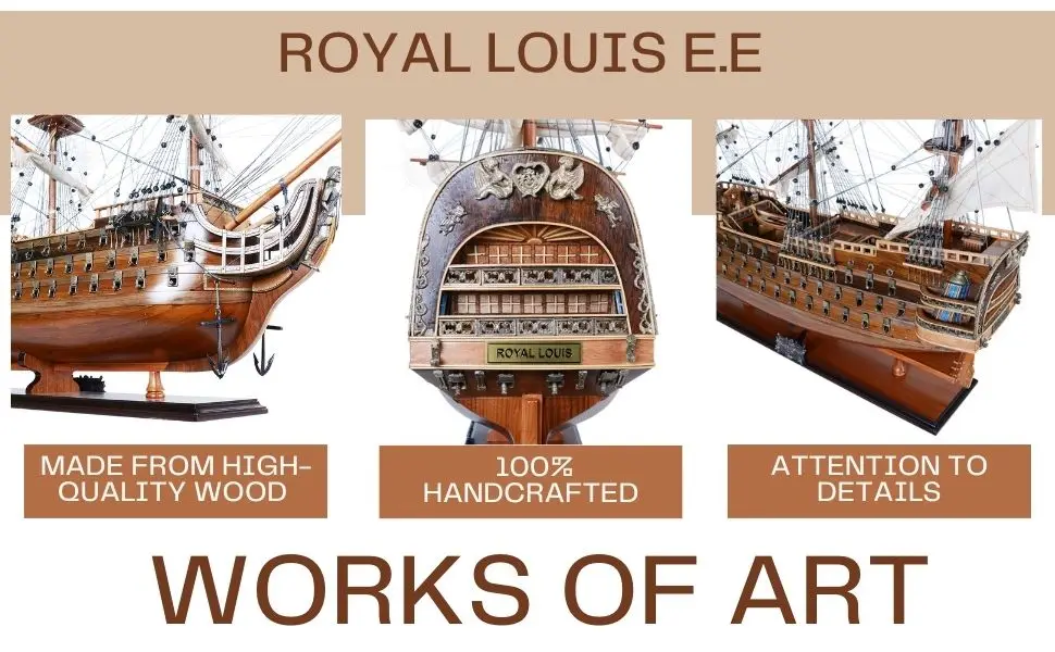 Royal Louis 80cm Handcrafted Wooden Ship Model - Nautical Cedar Design ...
