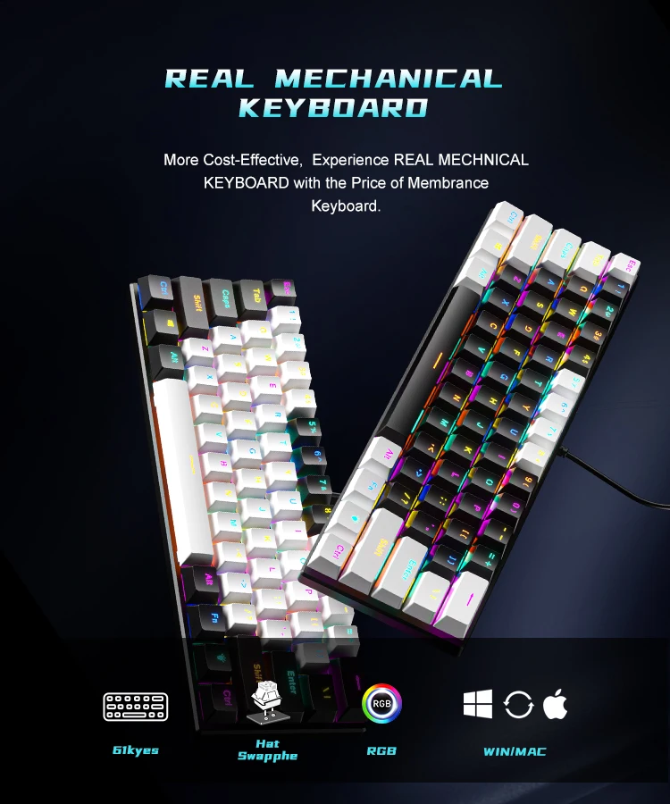60% Mechanical Gaming Keyboard - Mini Ergonomic Design, Detachable Type ...