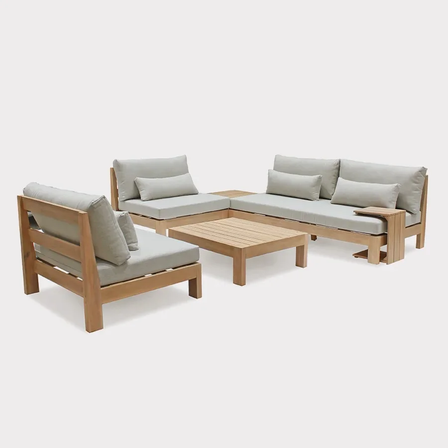 Solid Teak Wood Sofa One Seater Natural Color Finish Modern Living ...