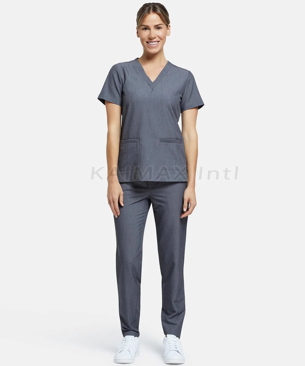 Wholesale Light Gray Polyester Cotton Slim Fit Women Medical Scrub ...