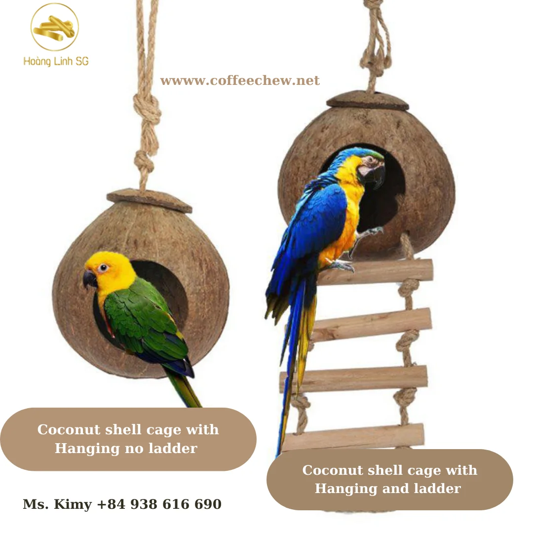 Hanging Coconut Shell Bird House - Natural Toy for Birds
