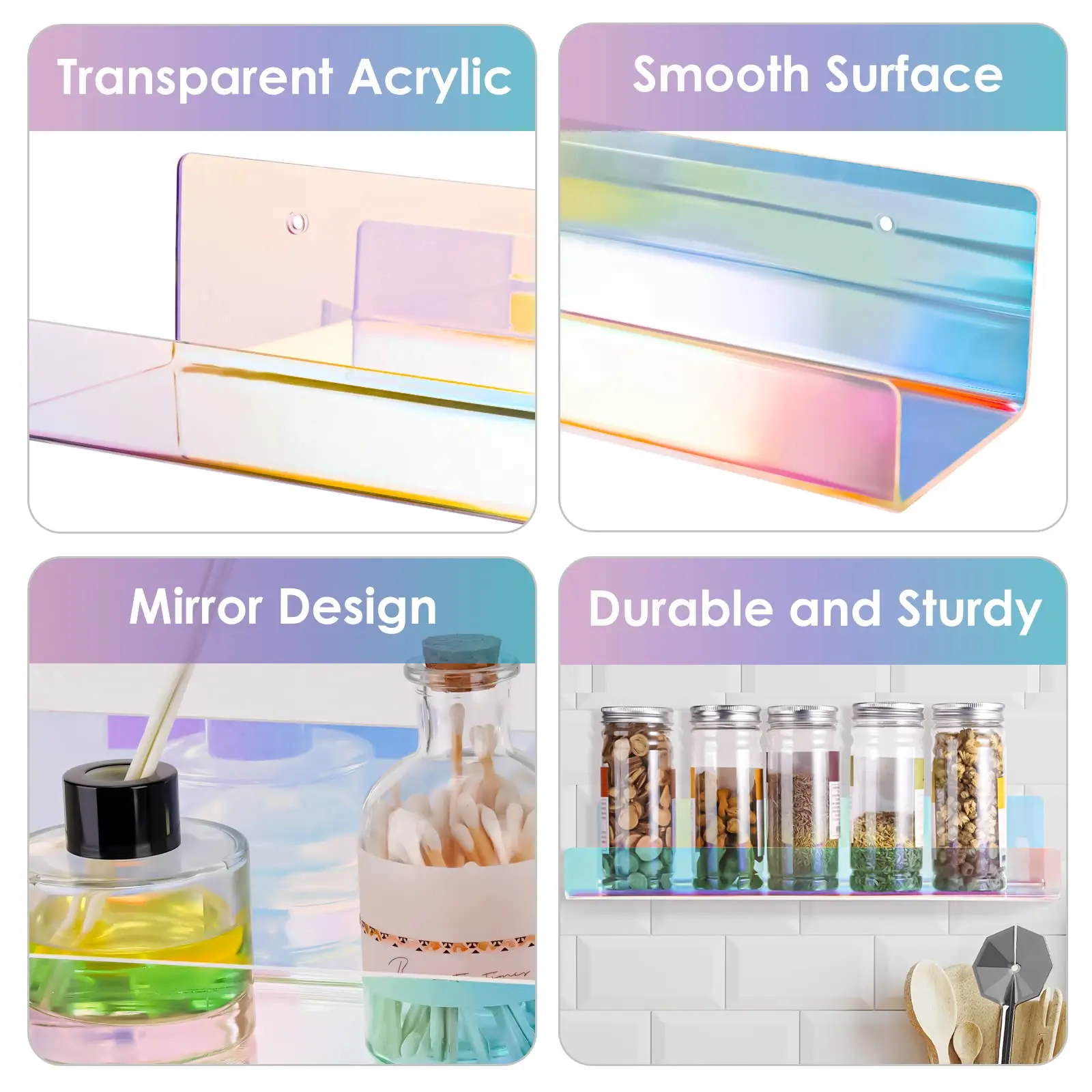 Wall Mounted Acrylic Shelf - Iridescent Rainbow Perspex