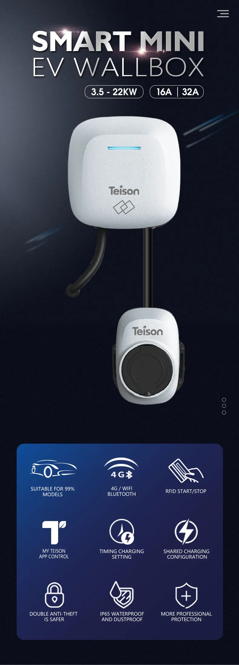 Teison 16a/32a EV Charging Station with APP/WIFI/4G/RFID