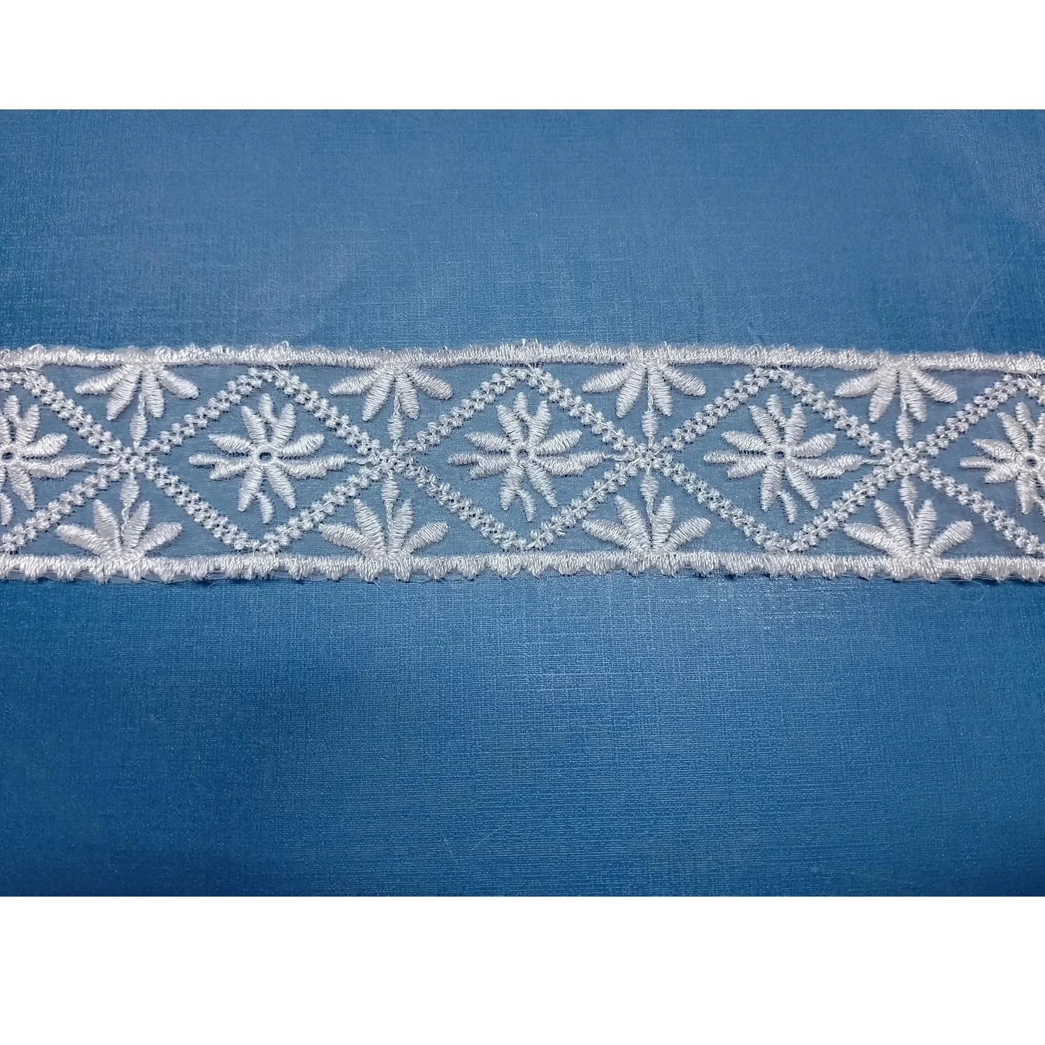 Premium Quality White Floral Diamond Pattern Glass Nylon Lace Trim for ...