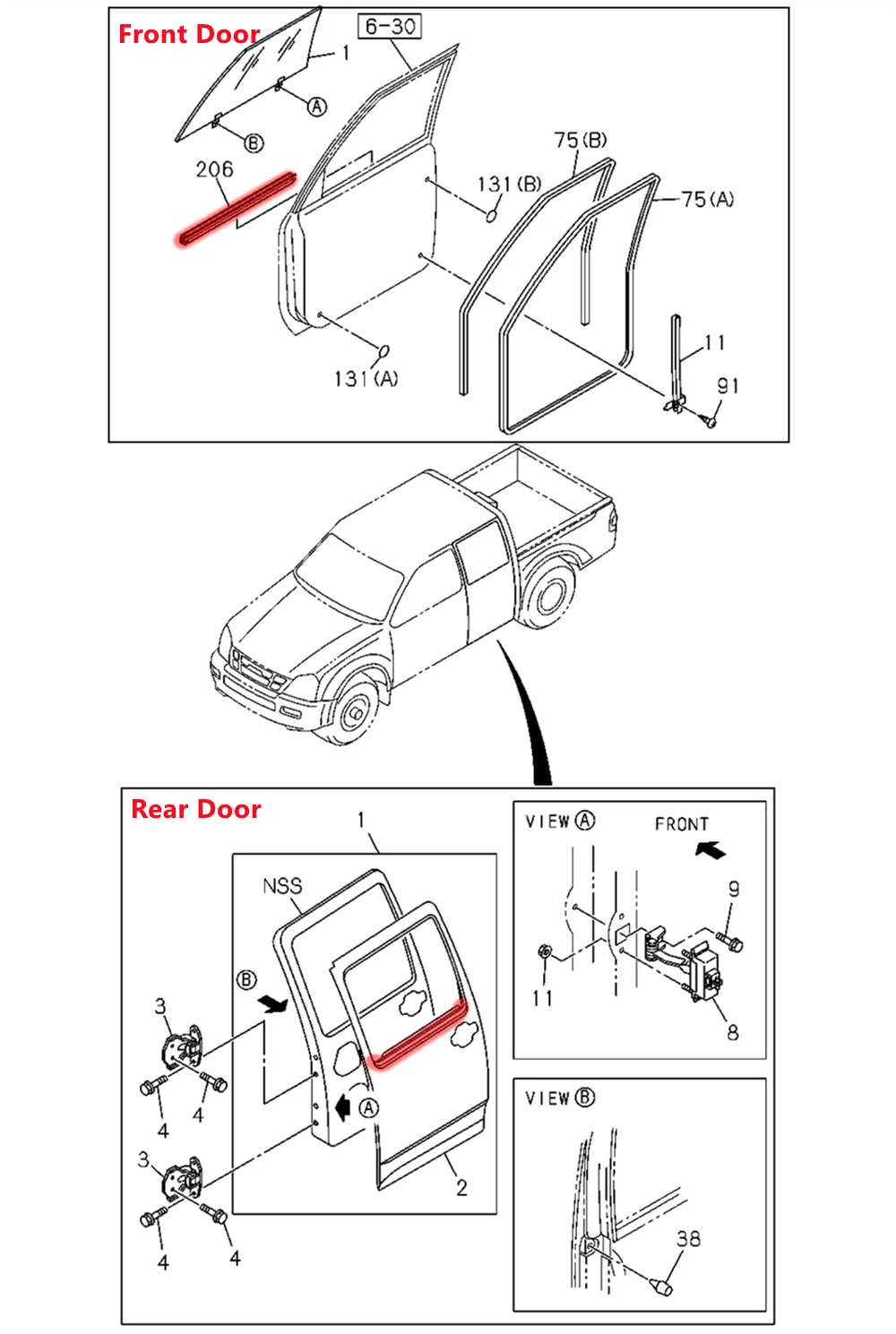 Outer Door Beltline Weatherstrip Rubber Seal for Isuzu D-MAX 4D DMAX 02 ...