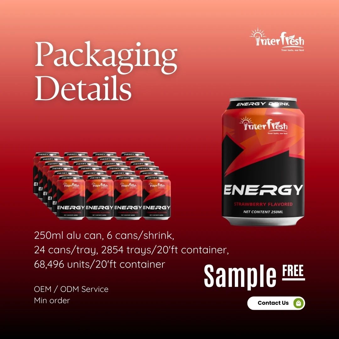 250ml Carbonated Energy Drinks with Strawberry Flavor Box Packaging ...