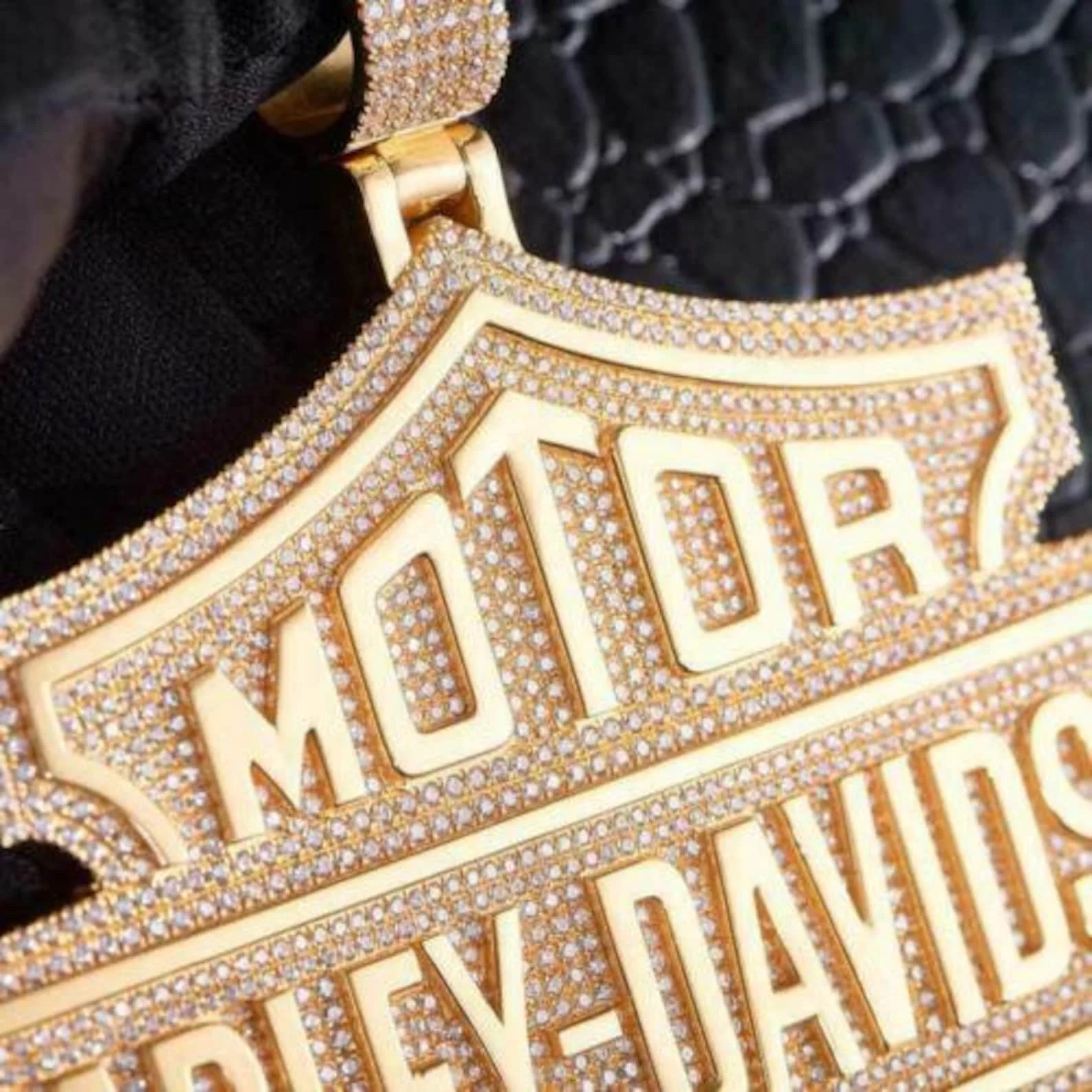 Diamond Harley Motor Davidson Logo Letter Pendant Iced Out Yellow Gold ...