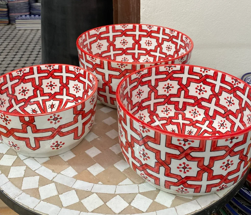 Moroccan Red and White Ceramic Salad Bowls Handmade and Hand Painted in ...