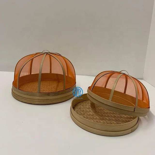 Colorful Bamboo Food Tray With Cover Kitchen Round Bamboo Food Cover ...