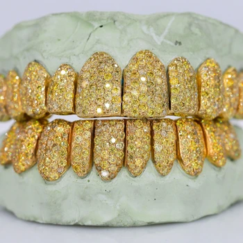 Canary Yellow Vvs Moissanite Diamond Grillz Iced Out Bussed Down Hip ...