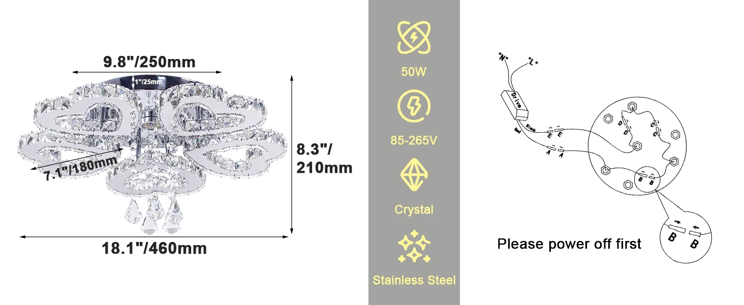 Modern 5 Heart Ring Crystal Chandelier LED Ceiling Light Stainless ...