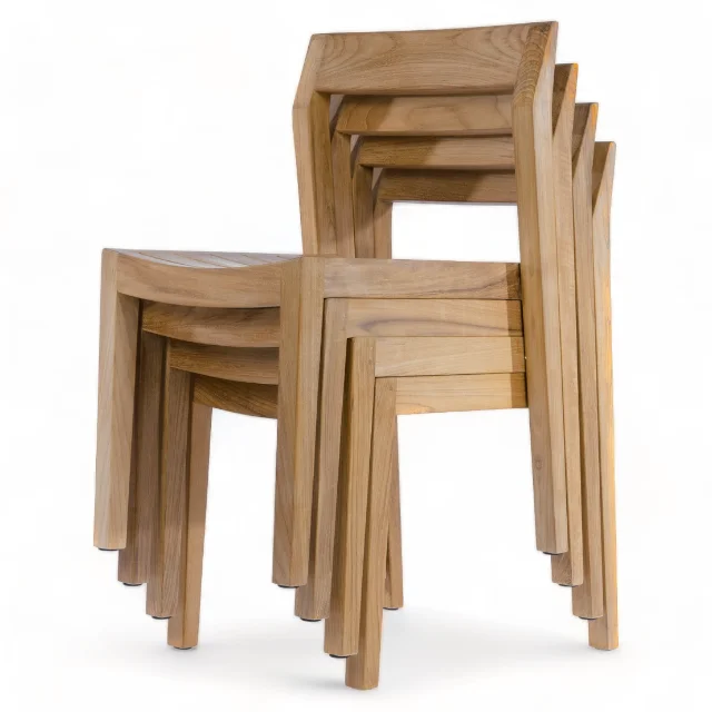 Modern Teak Wood Dining Chairs Stackable Indoor-Outdoor Cafe Restaurant ...