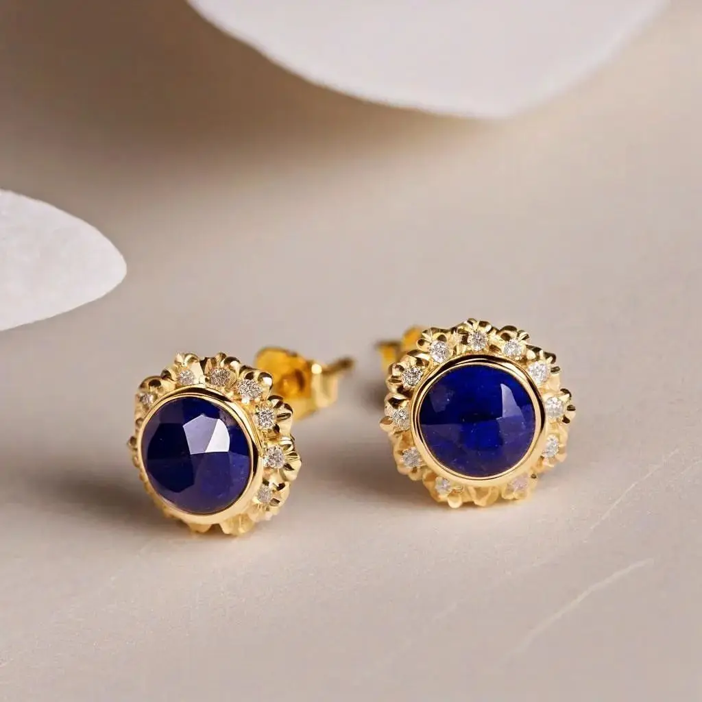 Women's Bohemian Style 18k Gold Plated Earrings Natural Blue Lapis ...