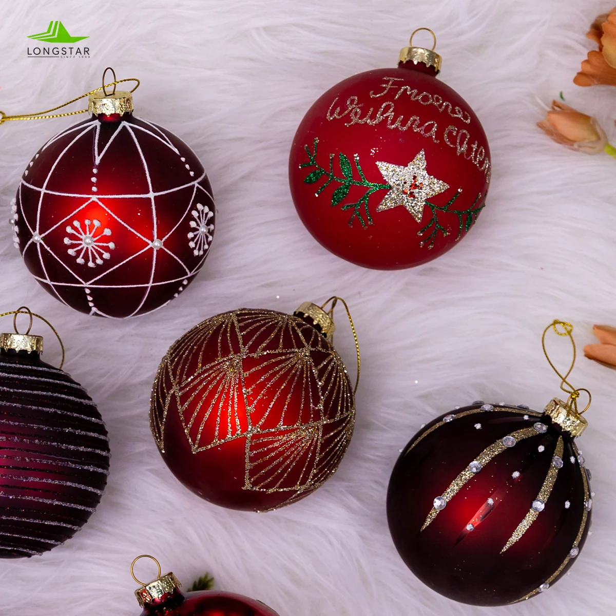 Longstar Sparkling Creations Red Series Glass Bauble Christmas Ball ...