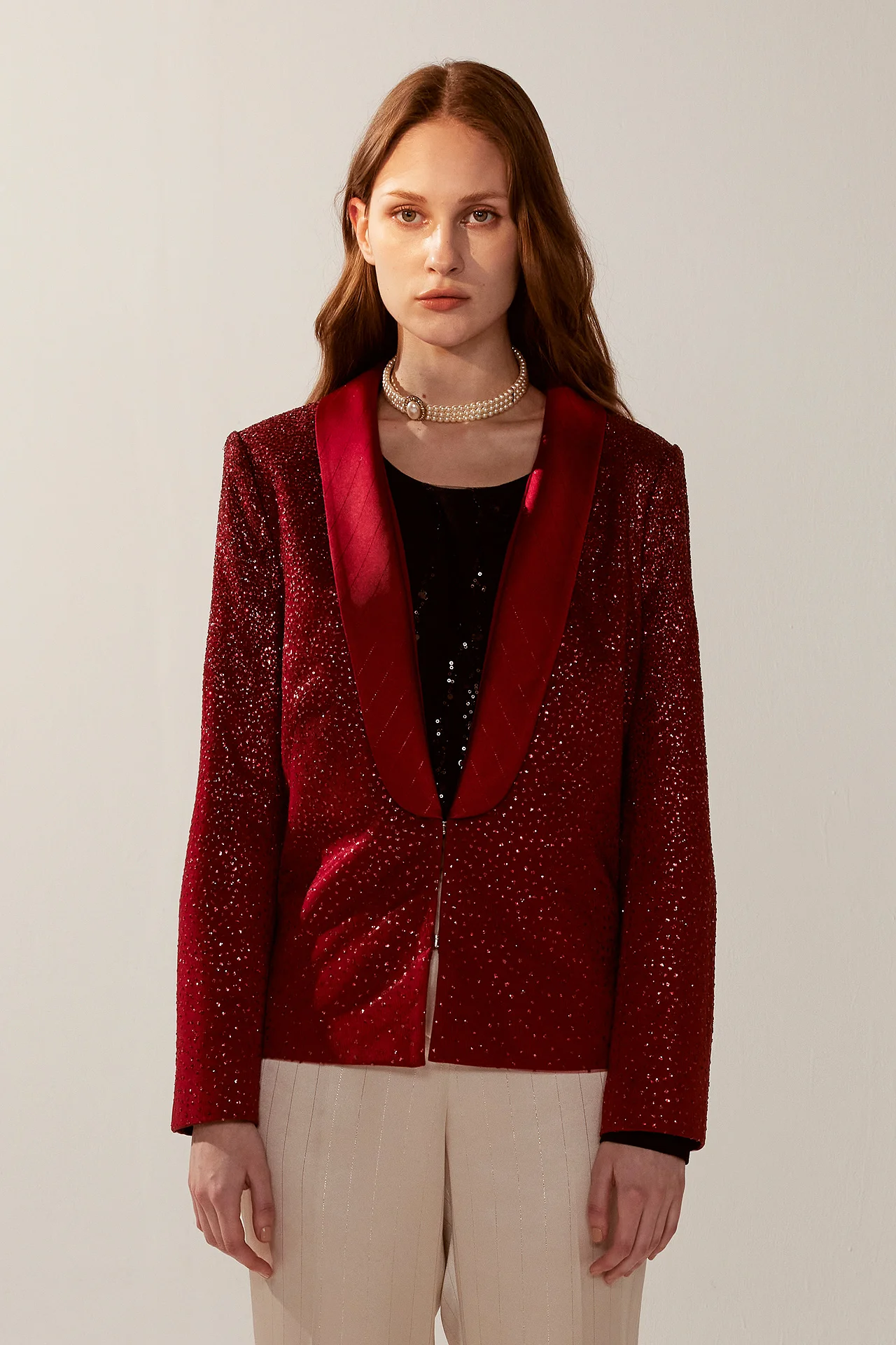 Stylish Red Sequined Mesh Slim Fit Blazer - Buy Women Blazer,Women ...
