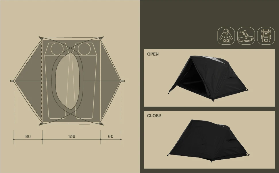 CAMVIL Godong Tent Full Set Black Outdoor Waterproof 4 Season Camping ...