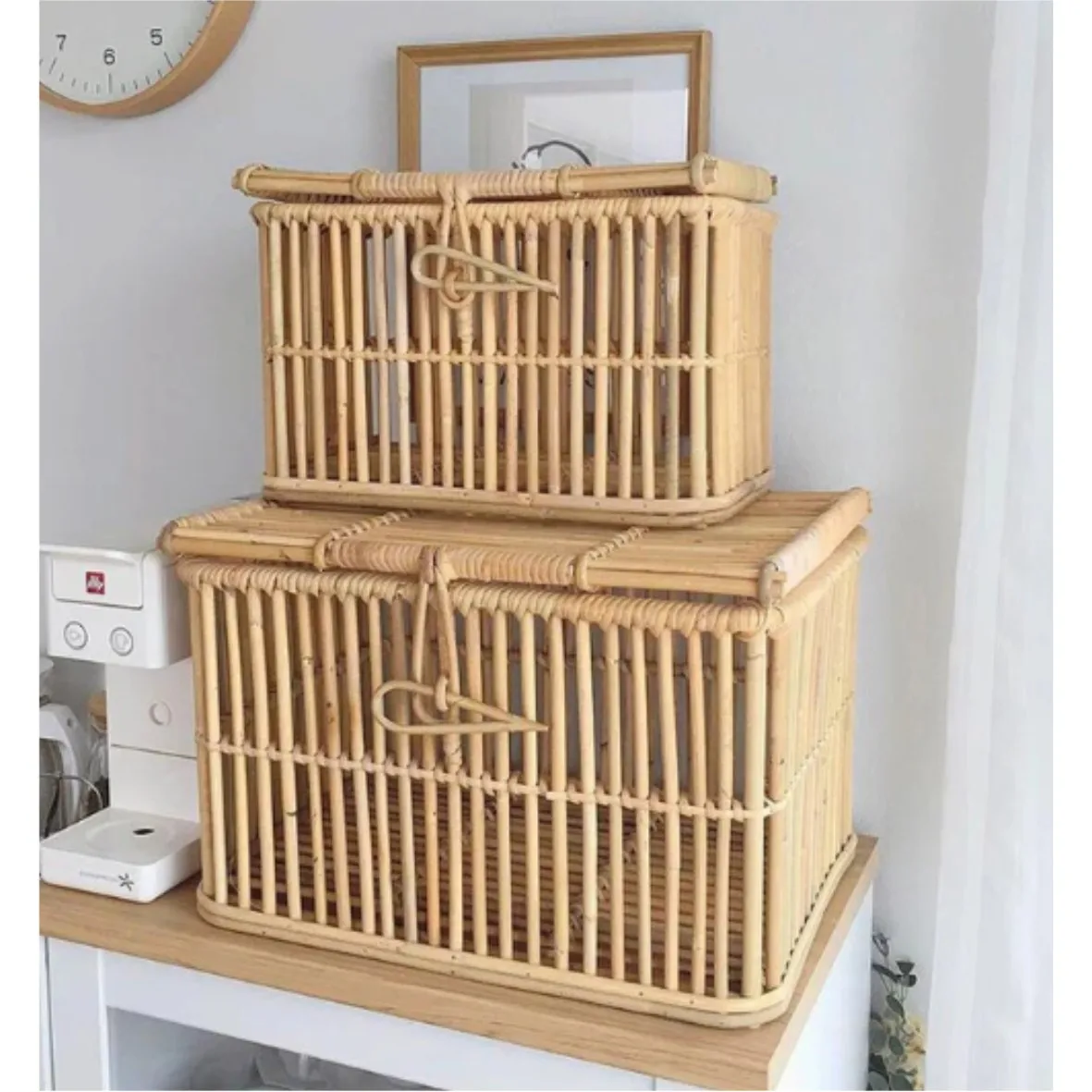 Customized Rattan Straw Woven Basket With Lid Square Storage Box ...