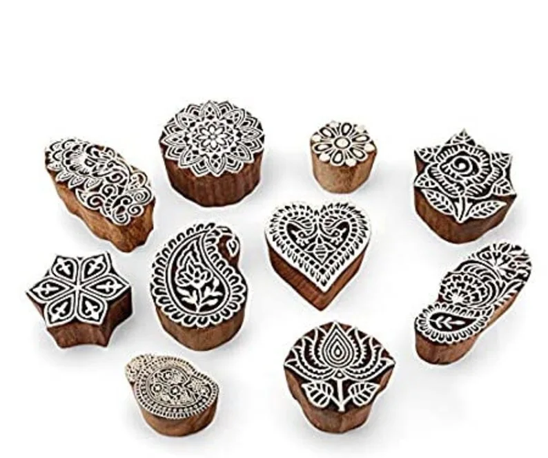 Wooden Blocks Printing Henna Craft Paper Stamp Fabric Textile Printing ...