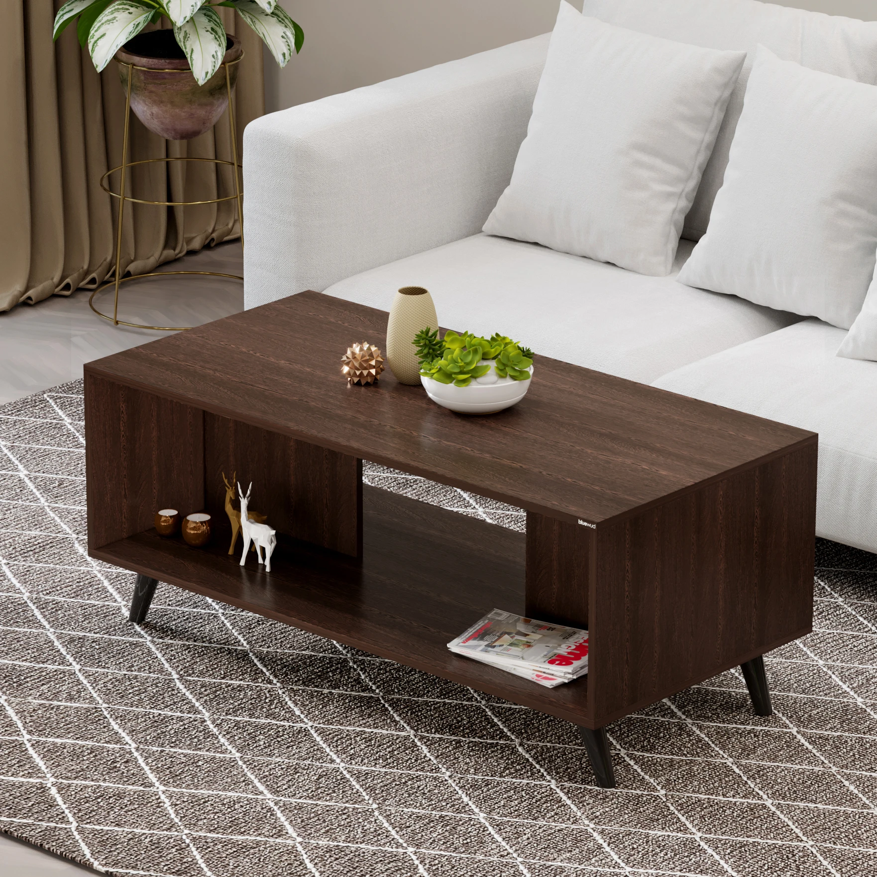 Bluewud Leo coffee table with shelves Tea table coffee center Enhanced ...