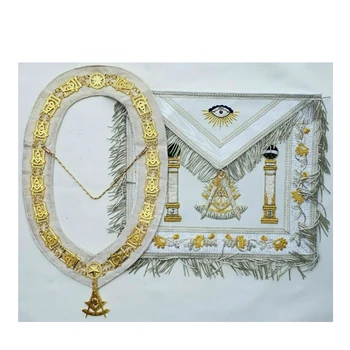 Masonic Regalia Apron Hand Bullion Embroidered Past Master Collar Chain ...