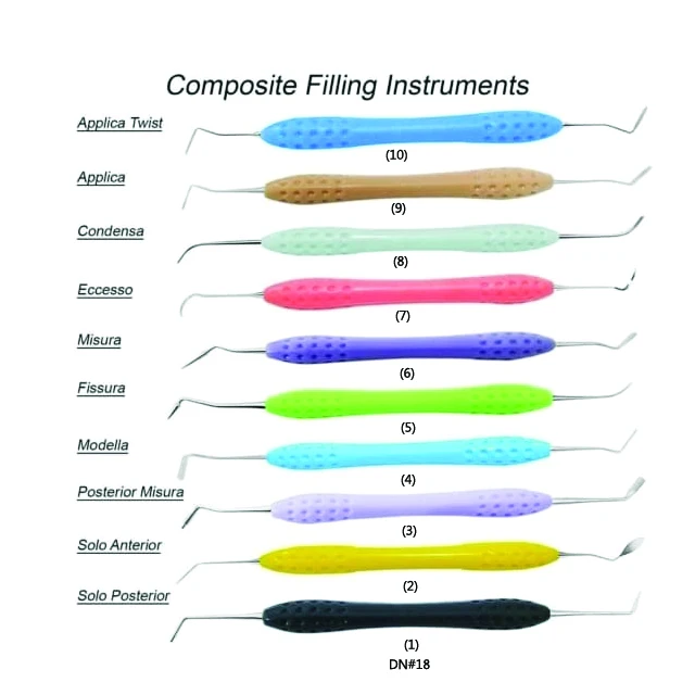 Art Dental Composite Filling Instruments Set Of 10 Pieces Silicon Handle And Stainless Steel ...