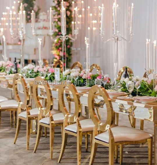 Modern Gold Stainless Steel Wedding Chair Round Back Dining Event Chair ...