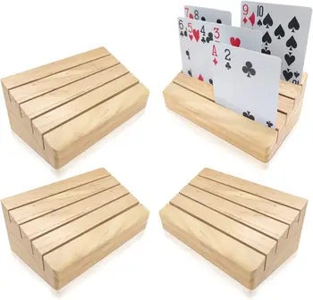 4 Pieces Of Wooden Playing Card Holder Game Card Storage Tray Holder ...