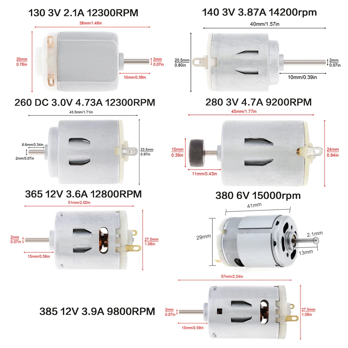 RS365 DC Motor 3V 6 V 12V130 260 280 380 385 High Speed Carbon Brush ...