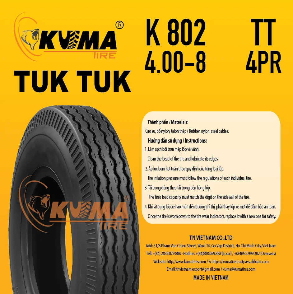 Three Wheeler Tuk Tuk Tyre 4.00-8 | KUMA Export Standard Tire for Iraq ...