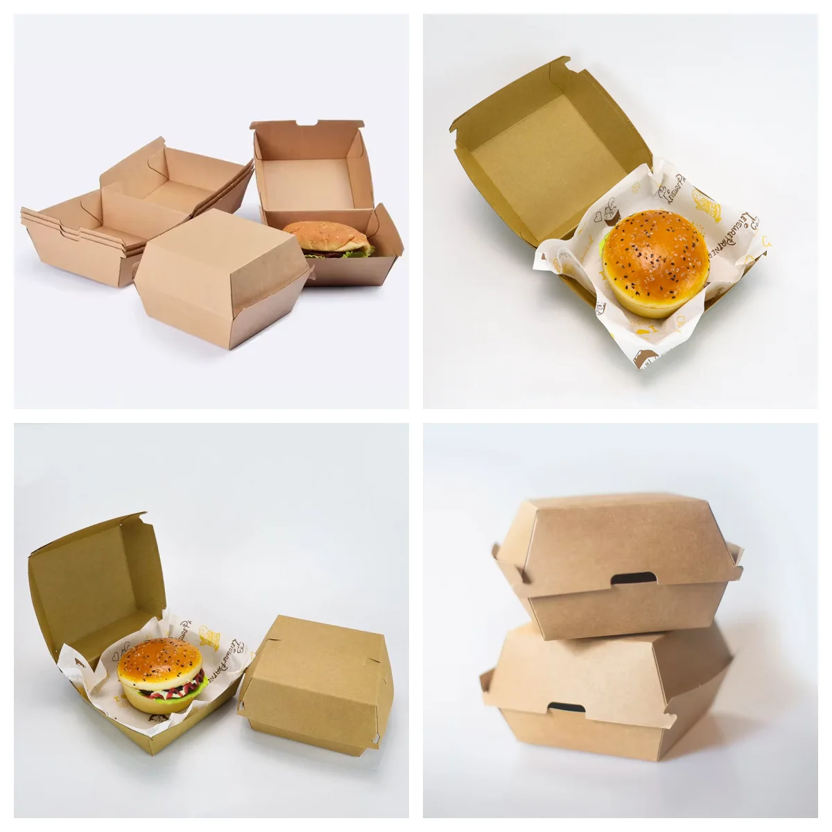 Customized Logo Hamburger Box Packaging - Kraft Paper