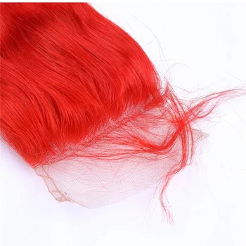 New Color 2023 4x4 5x5 6x6 Red Straight Closure Human Hair Extensions ...
