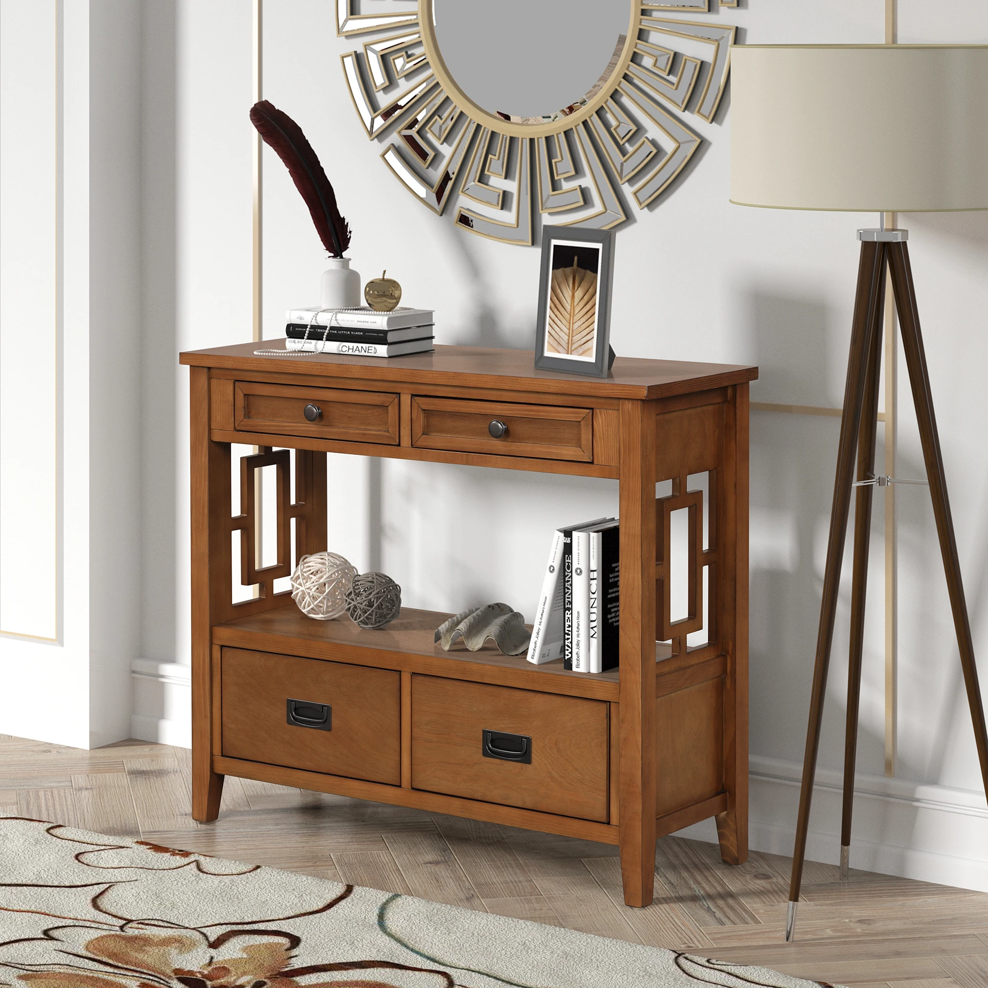 Vietnam White Wooden Console Table With 4 Drawers For Living Room ...