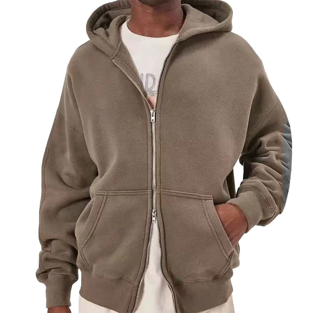 High Quality 350gsm Blank Zipper Hoodie Custom Oversized Puff Printed ...